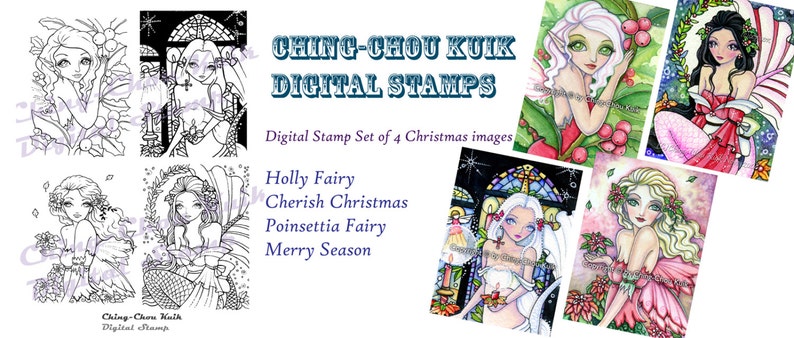 Christmas Digital Stamp Set of 4 Images Instant Download / - Etsy