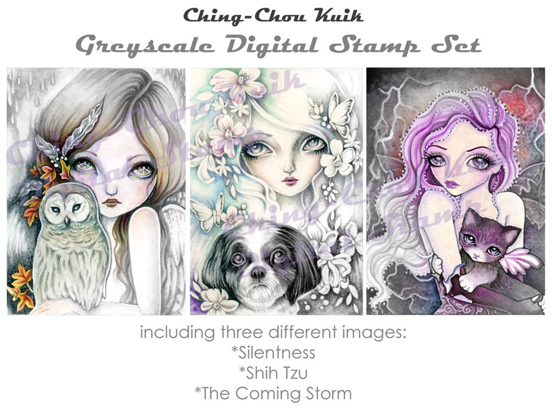 Hello Natural Set 3 Greyscale PRINTABLE Instant Download Digital Stamp ...