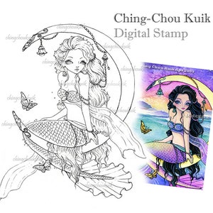 Moon Journey - Digital Stamp Instant Download / Butterfly Ocean Cresent ...