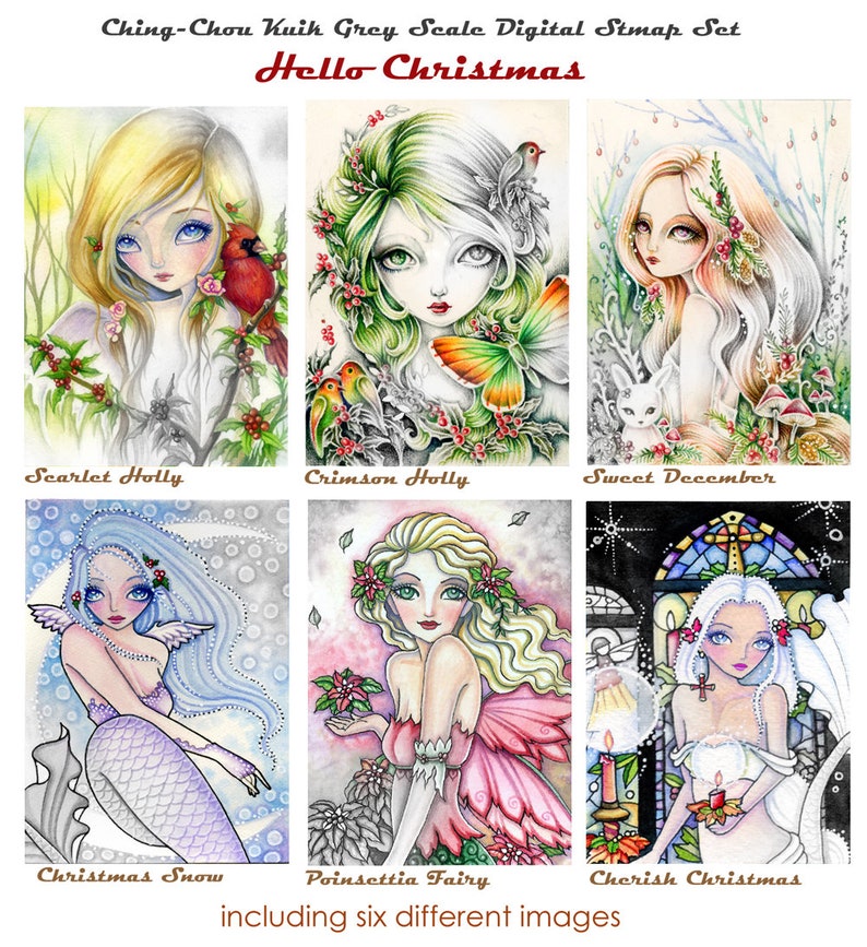 Hello Christmas Set Greyscale PRINTABLE Instant Download | Etsy UK