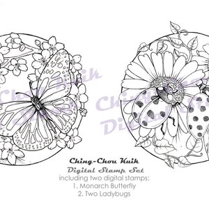 Butterfly & Ladybug Set - Digital Stamp Coloring Page Instant Download ...