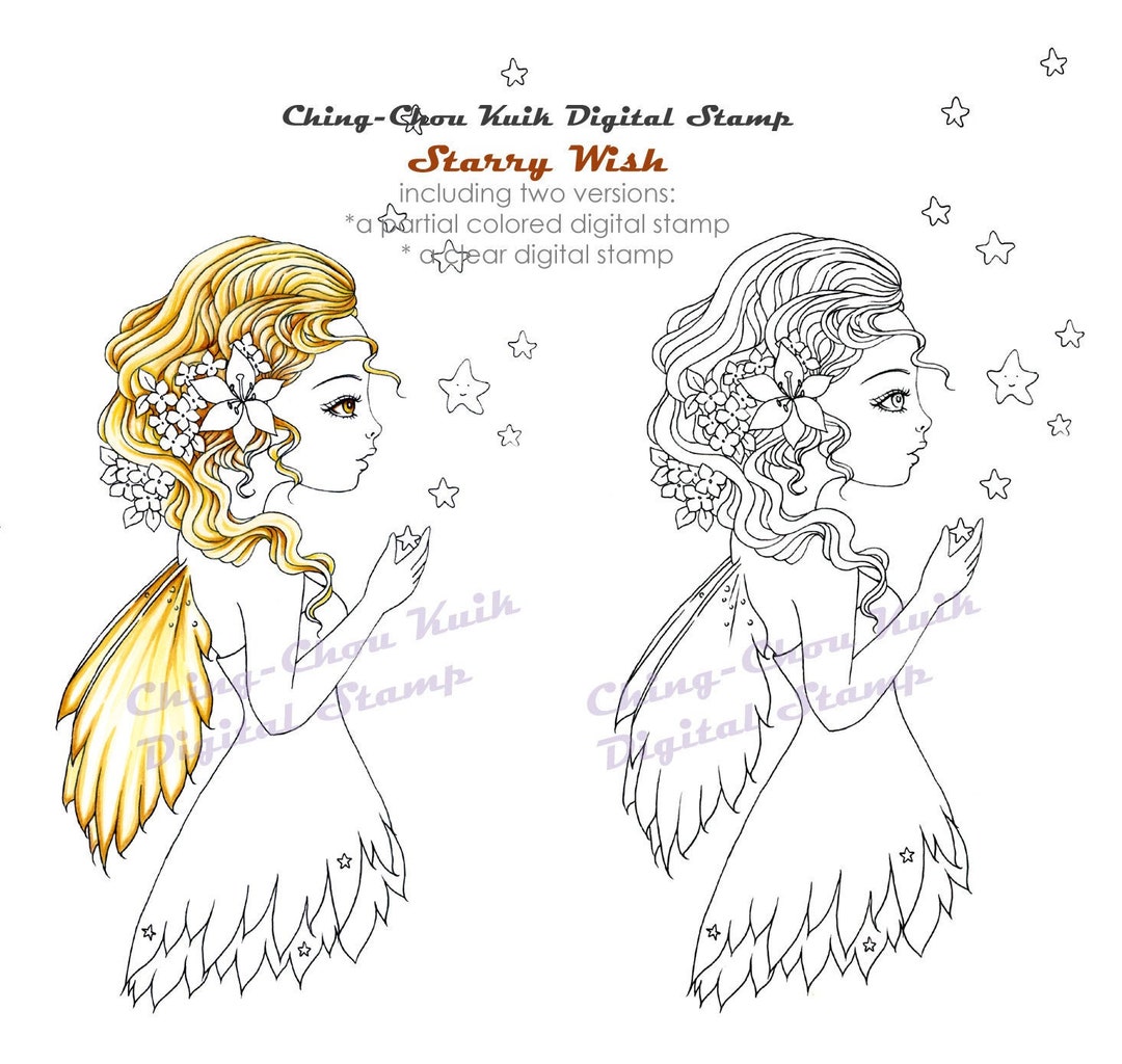 Starry Wish- PRINTABLE Coloring Page Instant Download Digital Stamp ...