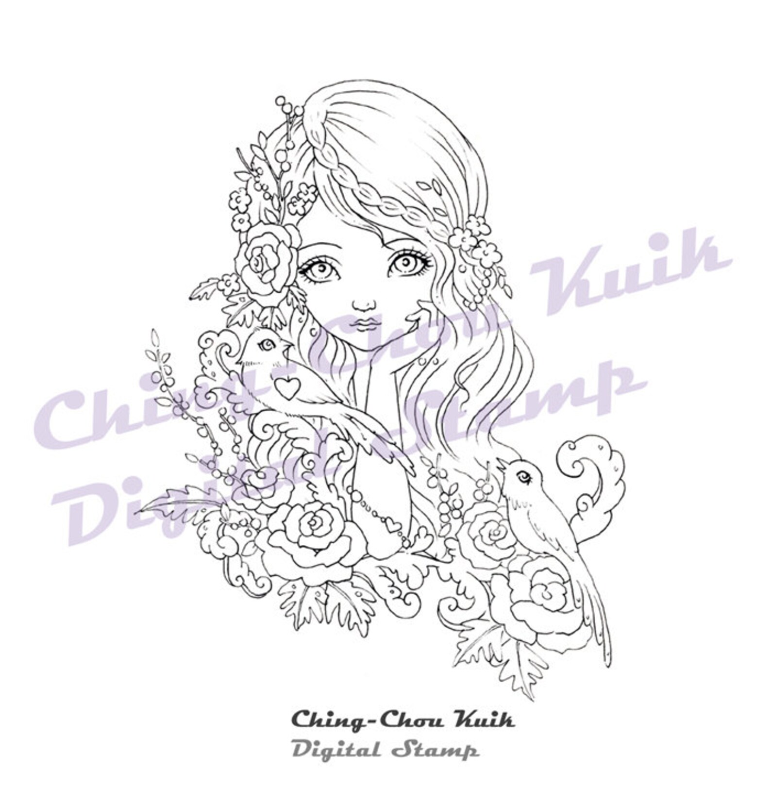 Love Birds Instant Download Digital Stamp / Heart Love Bird | Etsy