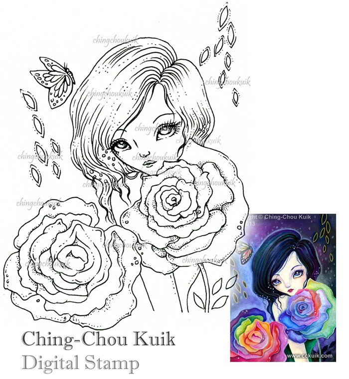 Petals of Rainbow Digital Stamp Instant Download / Fantasy - Etsy