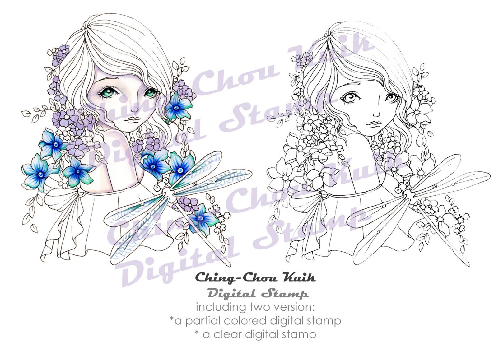 Hello Dragonfly PRINTABLE Instant Download Digital Stamp / | Etsy