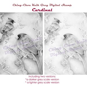 Cardinal Grey Scale PRINTABLE Instant Download Digital Stamp/ Animal ...