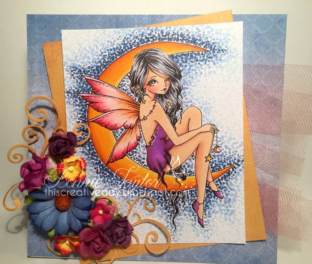 On the Moon Digital Digi Stamp Instant Download / Star Crescent Fairy ...