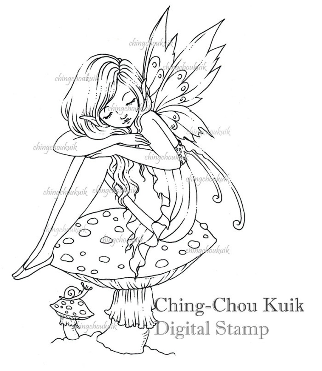 Toadstool Fairy Digital Digi Stamp Instant Download / Snail Mushroom ...