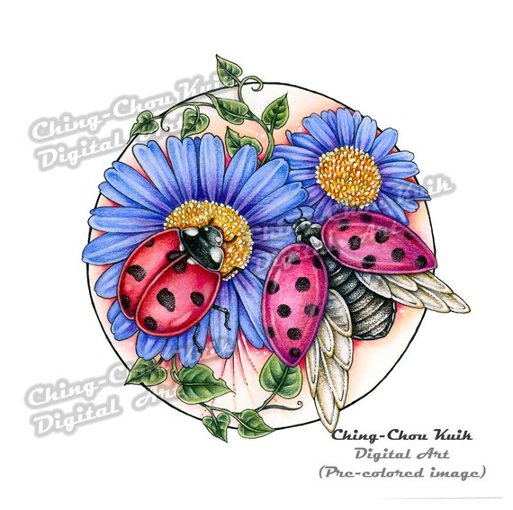 Items similar to Pre-Colored- Two Ladybugs -Instant Download Digital ...