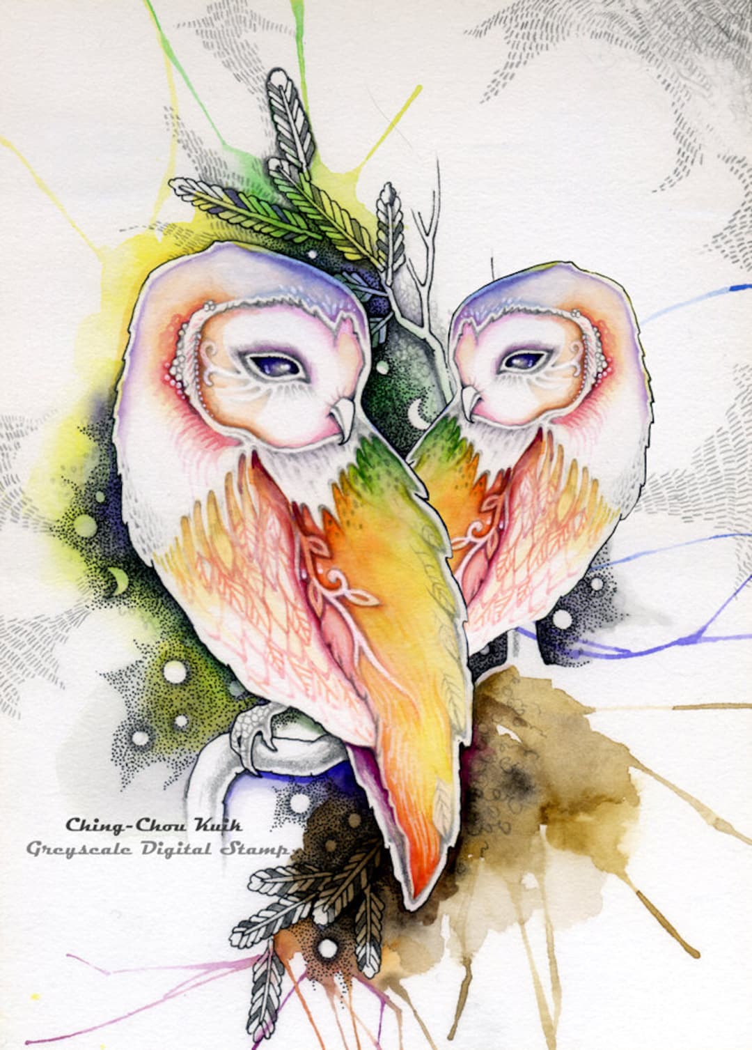 Love Barn Owl grayscale Digital Stamp PRINTABLE Instant - Etsy