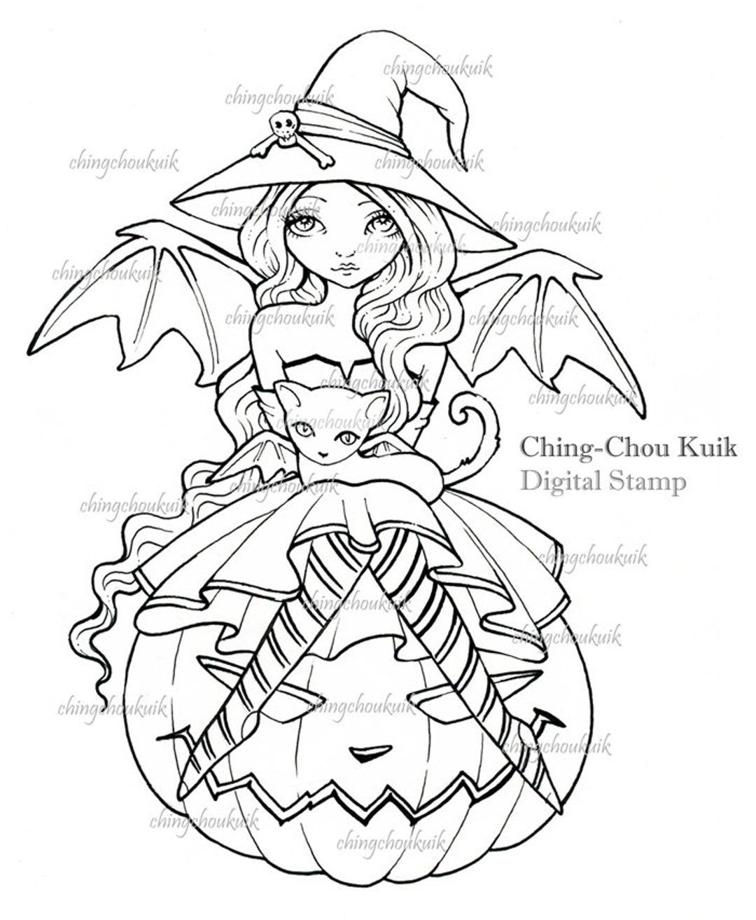 Grote pompoen digitale Digi stempel Instant Download / Halloween Witch ...