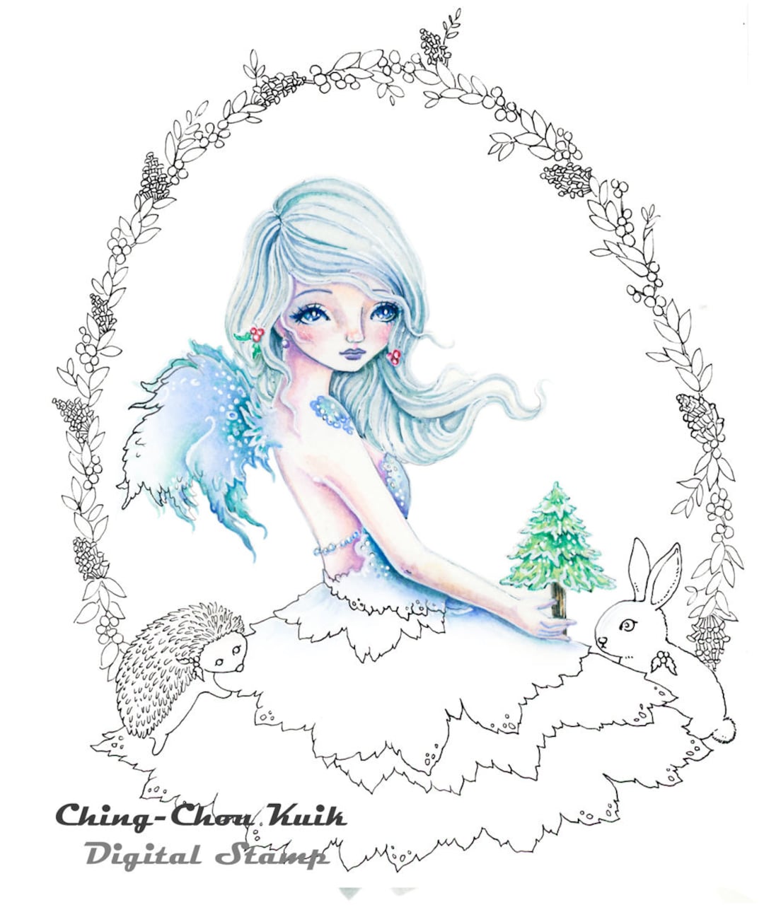 A Christmas Tree - Digital Stamp PRINTABLE Instant Download / Wreath ...