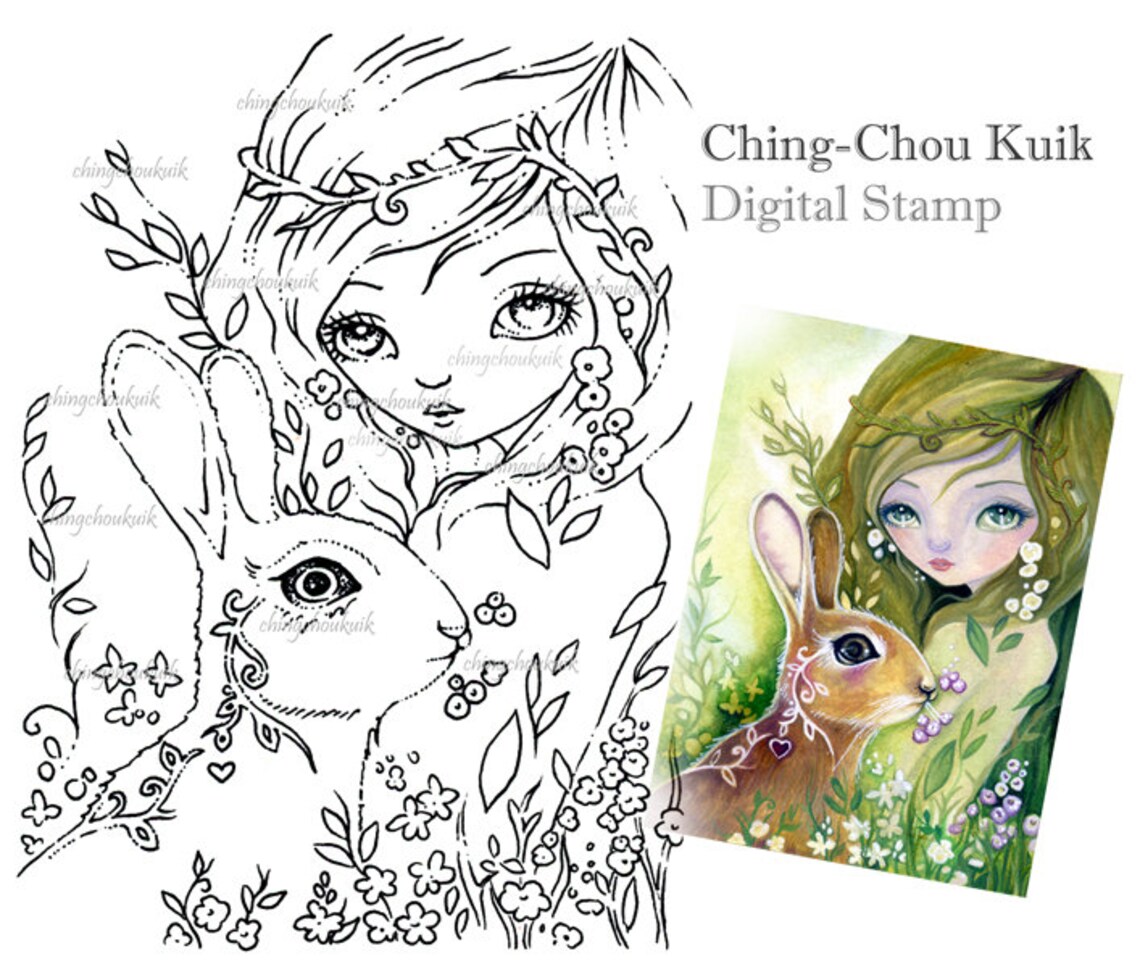 Hello Spring Digital Stamp Instant Download / Fantasy Art by - Etsy
