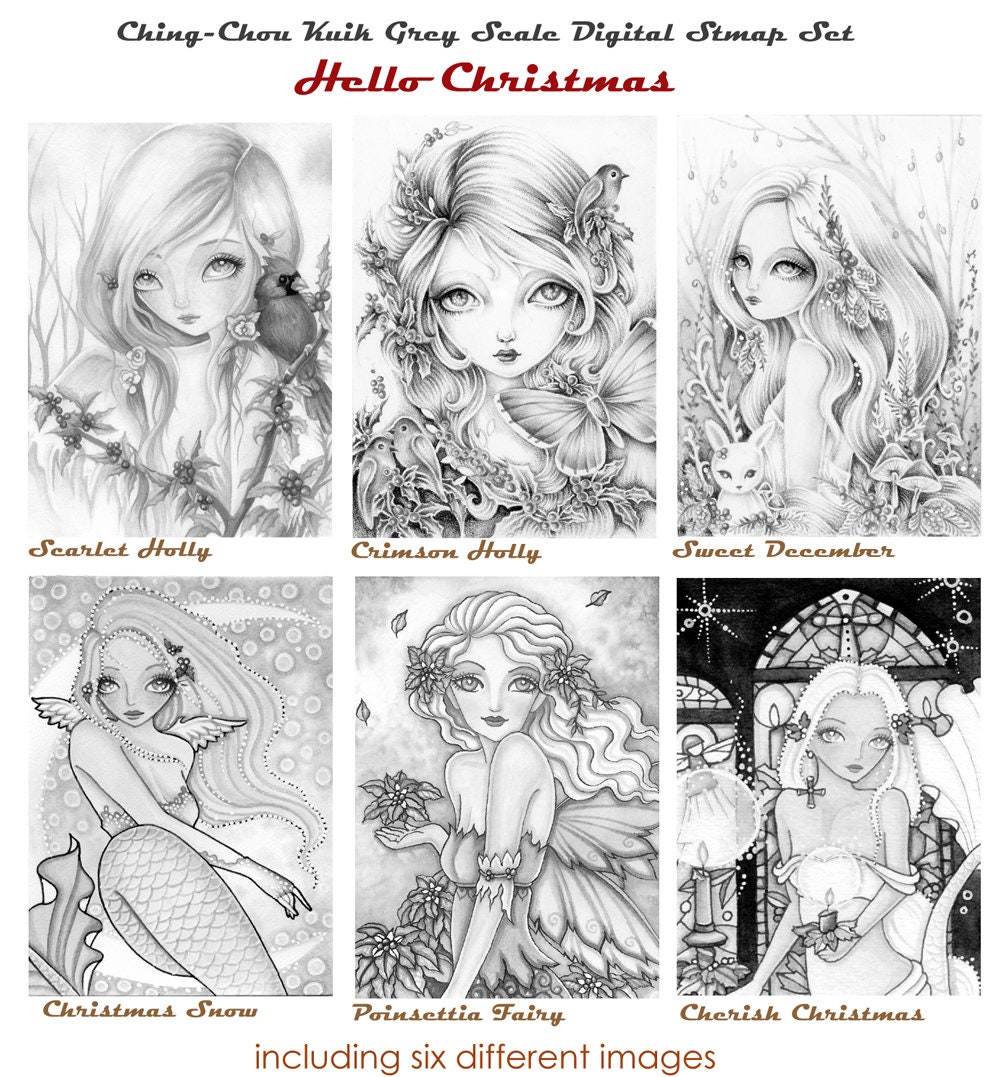 Hello Christmas Set Greyscale PRINTABLE Instant Download | Etsy UK