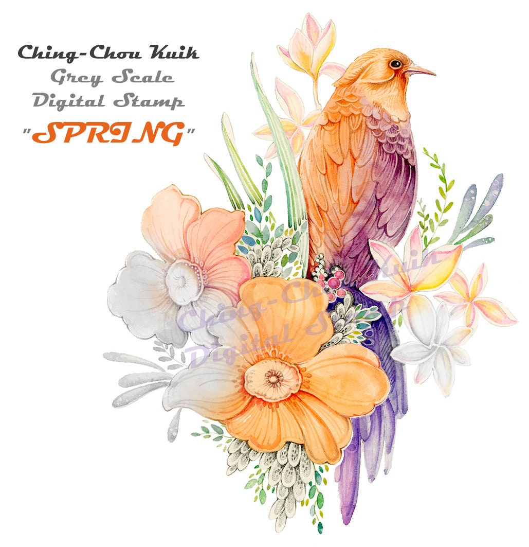 Spring Grey Scale PRINTABLE Instant Download Digital Stamp/ | Etsy