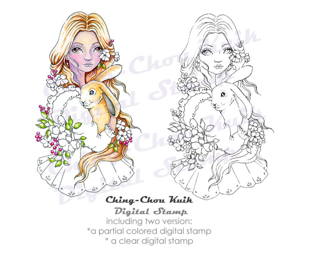 Sweet Bunny Digital Stamp PRINTABLE Coloring Page Instant Download ...