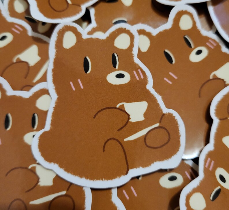 Gossip Tea Bear Sticker Laminated Sticker Paper, Fuzzy Bear, Phone ...