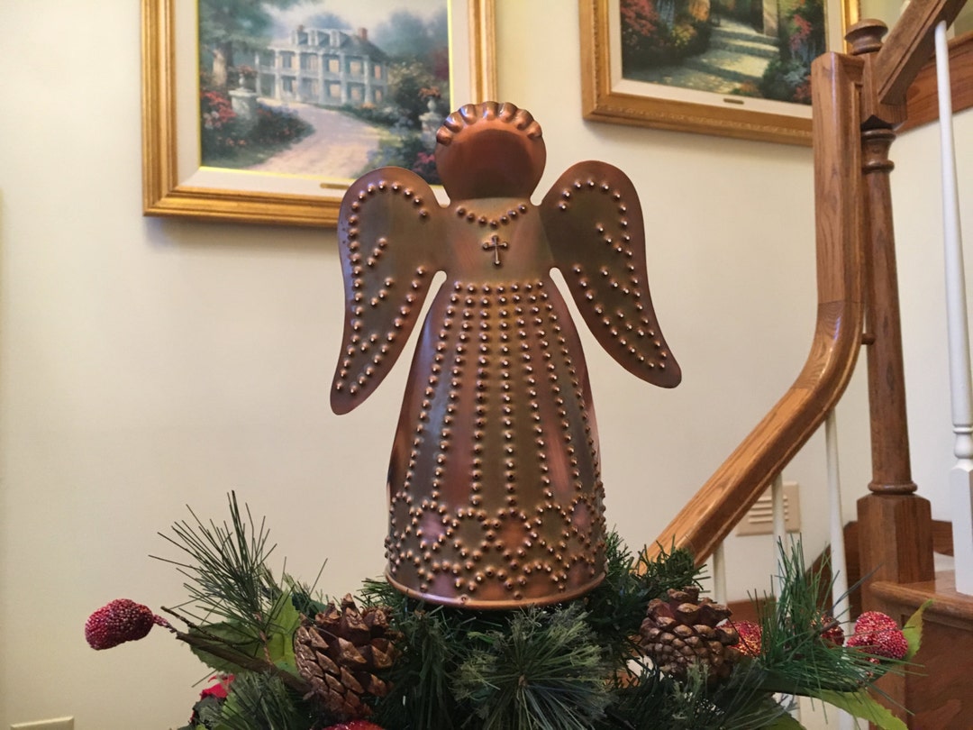 Copper Angel Tree Topper Metal Rustic 9 Inch Scallop Two Piece Hand Cut ...