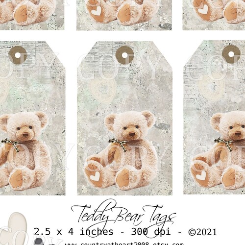 Instant Download Teddy Bear Tags Hang Tags Digital - Etsy