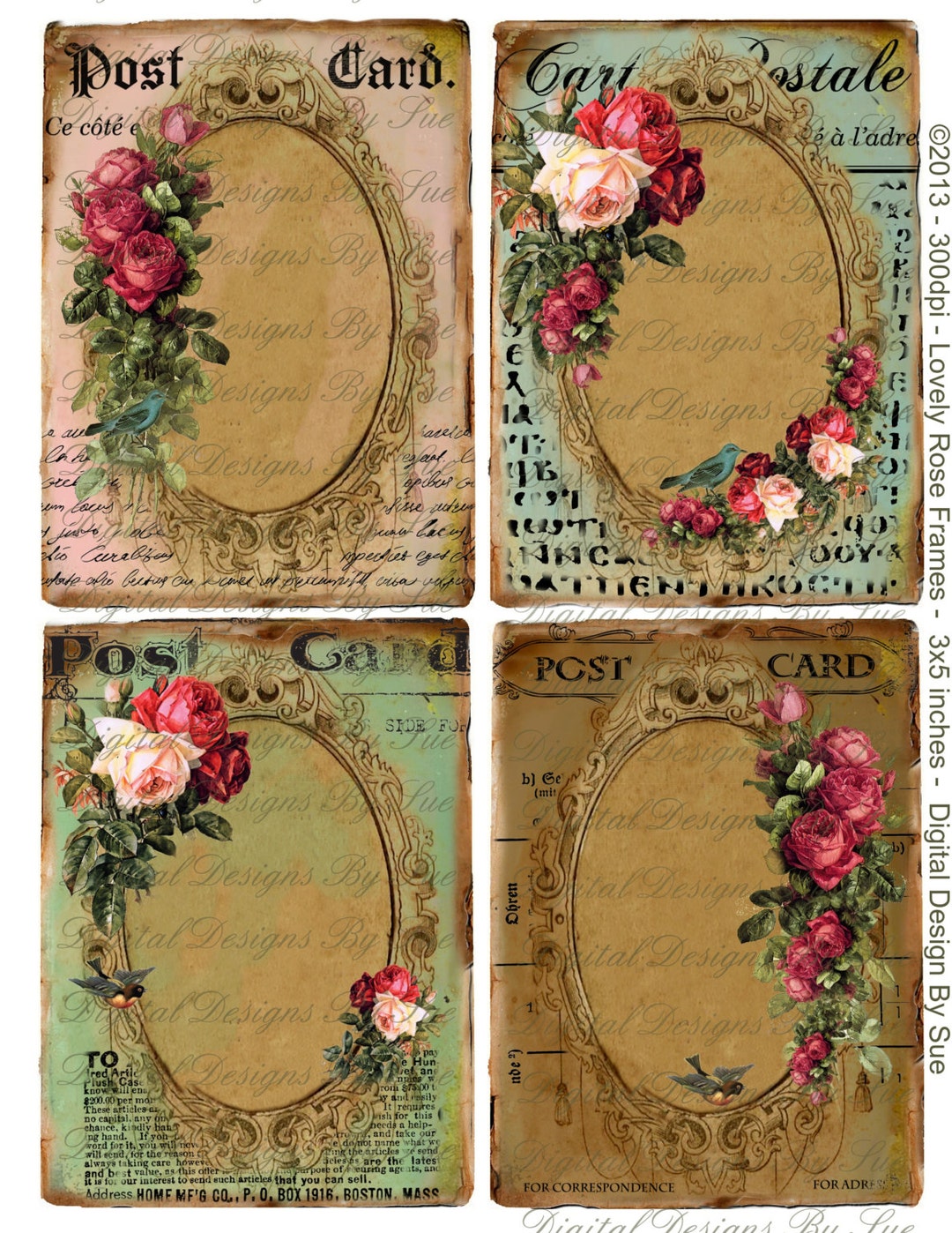 Instant Download Lovely Rose Frames - Digital Download - Printable ...