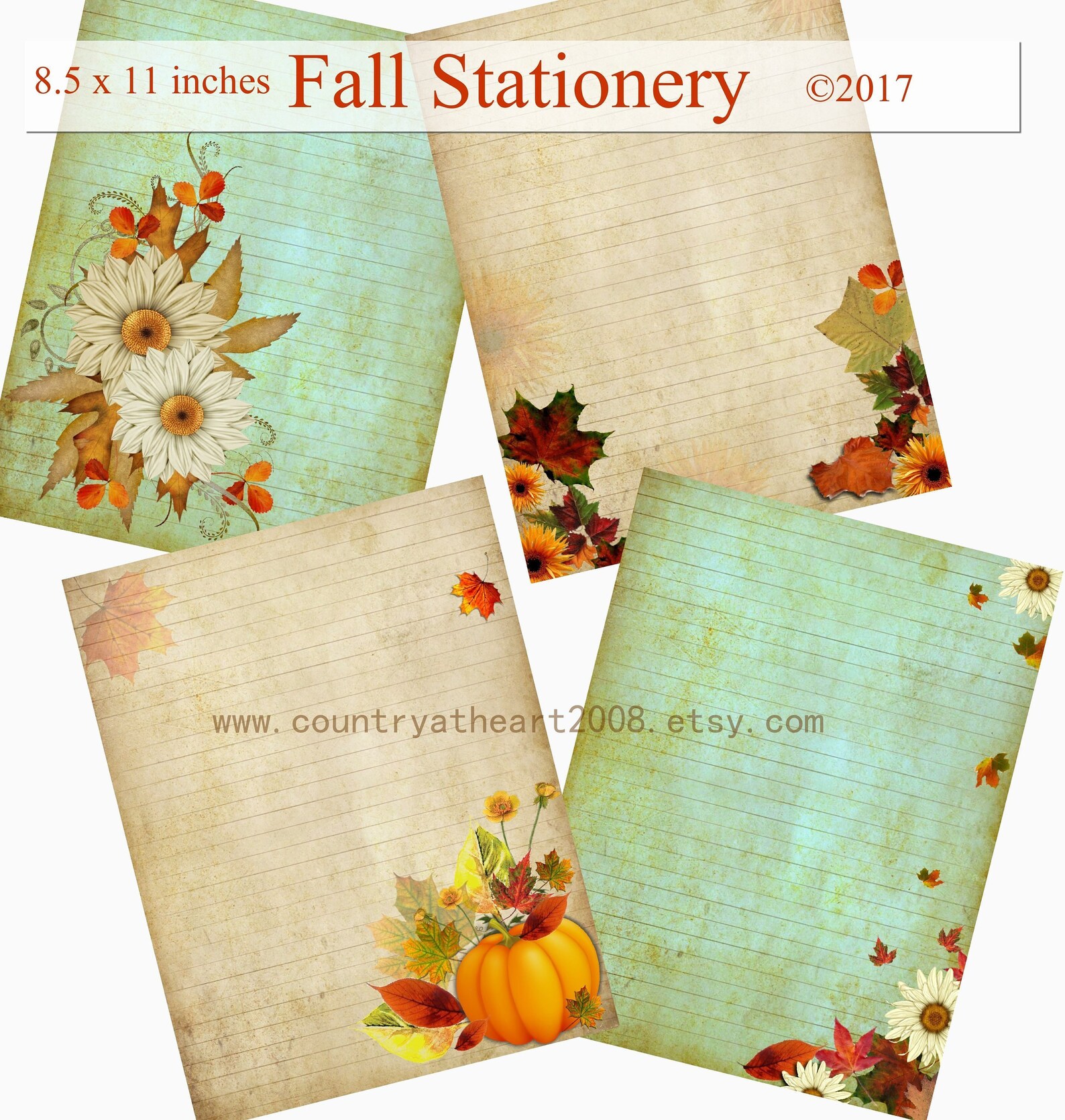 Fall Stationery - Printable Digital Collage Sheets - Digital Download ...