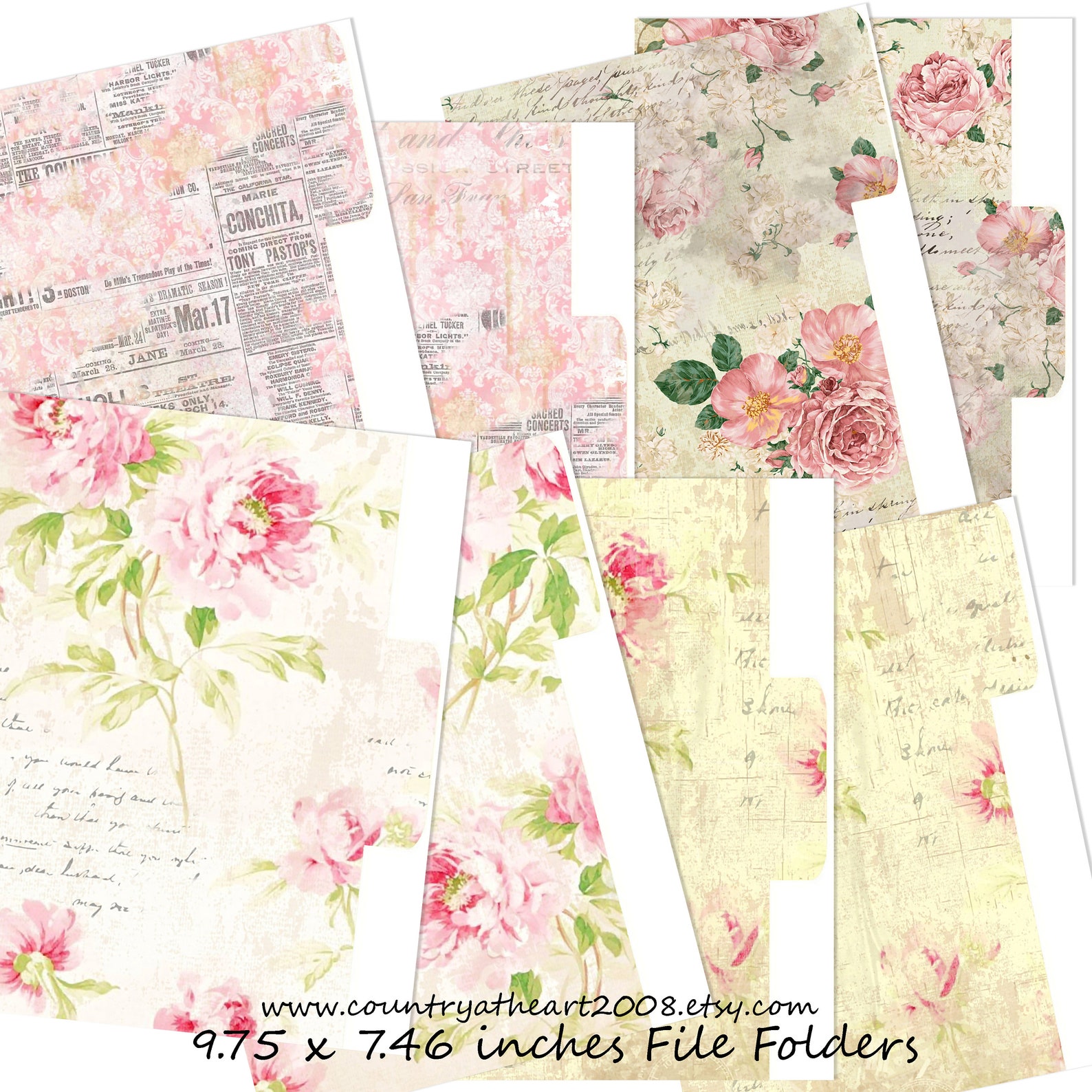 8 Printable Shabby Vintage File Folder Journaling Papers and | Etsy