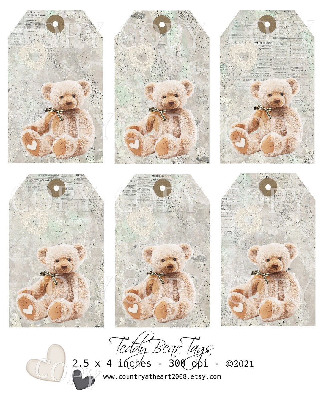 Instant Download Teddy Bear Tags Hang Tags Digital - Etsy