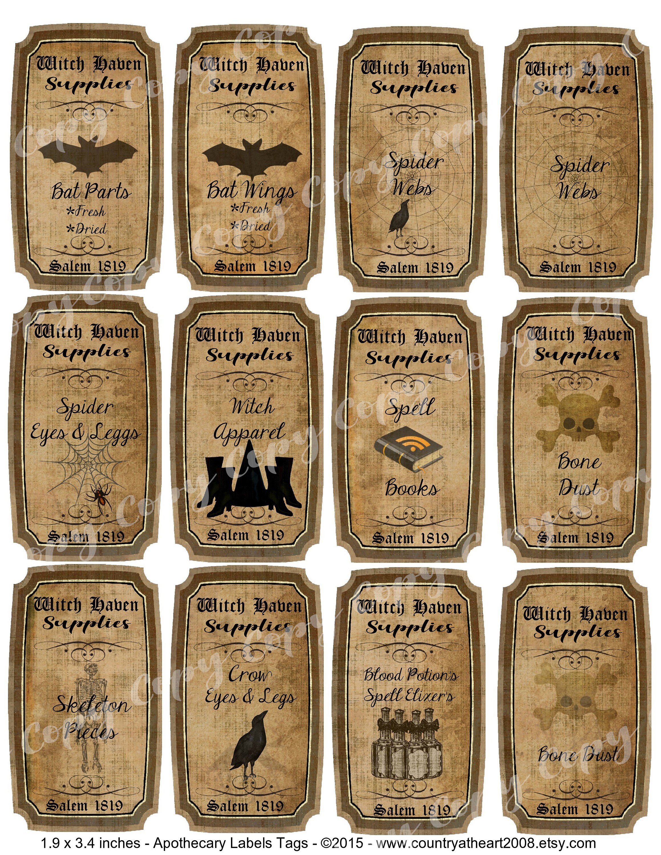 SCARY TAGS Halloween labels Potion apothecary printable bottle jar Junk ...