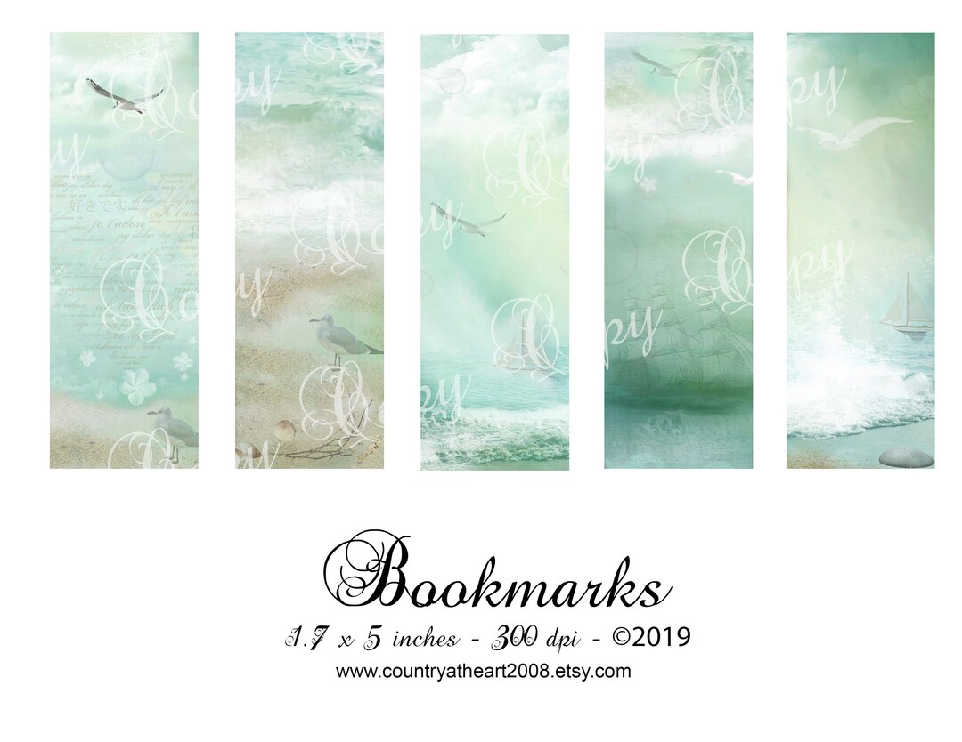 1.7 X 5 Inches Beach - Ocean Bookmarks - Digital Download - Printable ...
