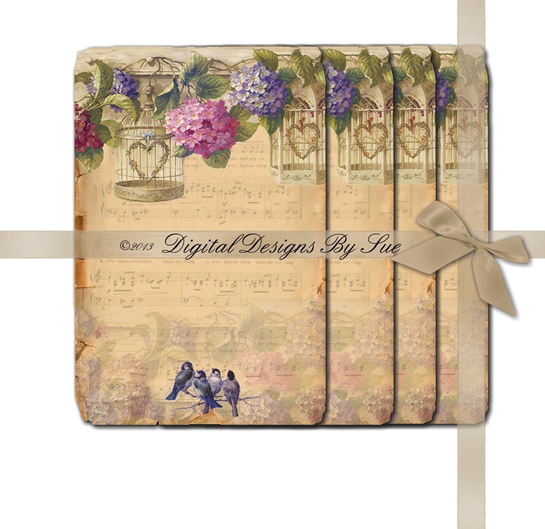 Hydrangea and Birds - Collage Sheet - Printable Download - Gift Tags ...