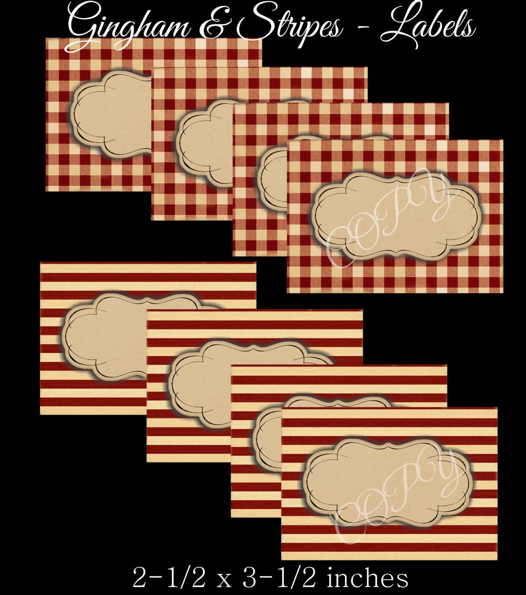 Instant Download - Gingham & Stripes Labels - Tags - ACEO - Digital ...