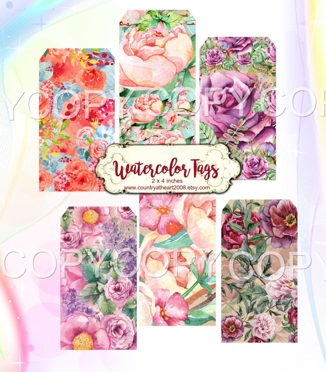 Watercolor Tags - Digital Download - Printable Digital Collage Sheet ...
