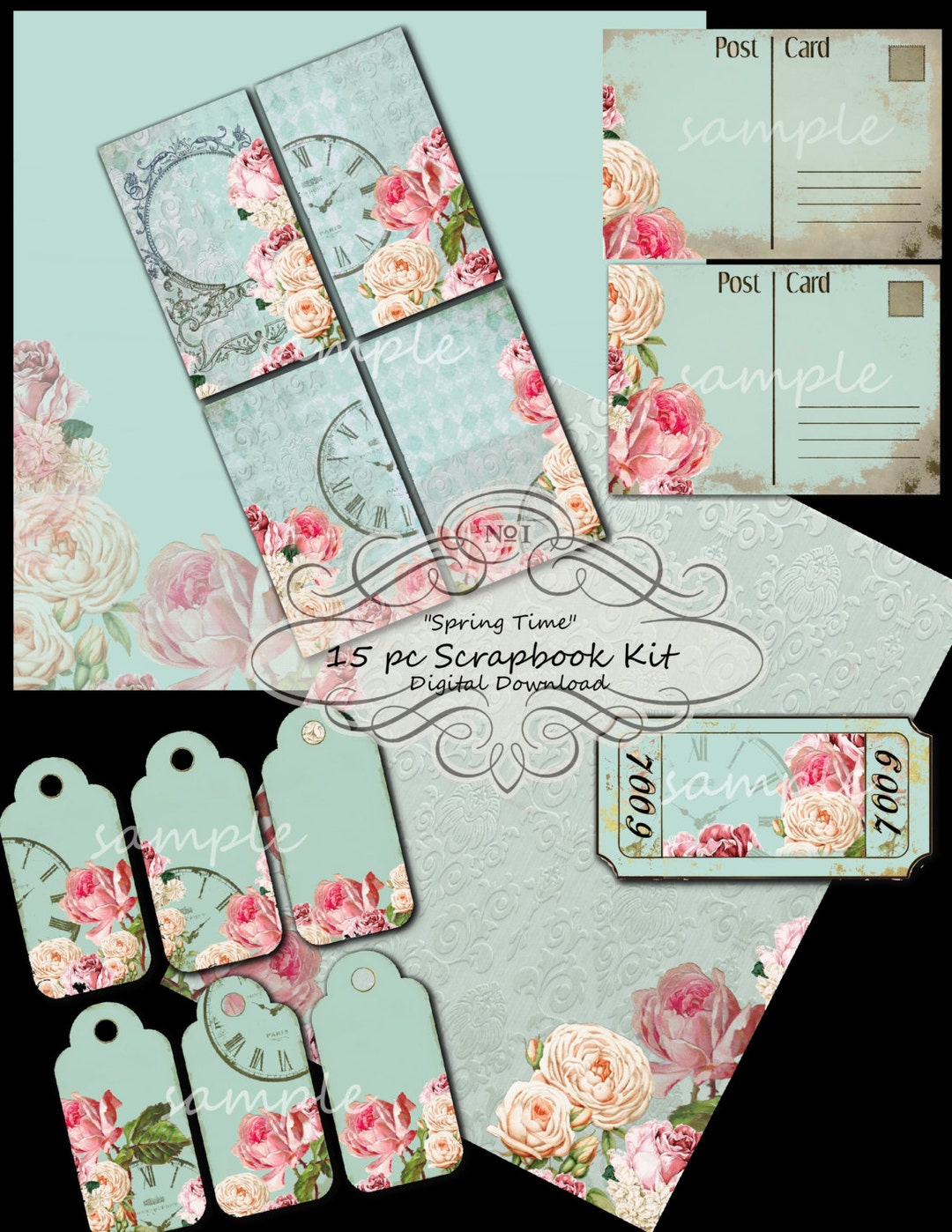 Spring Time Scrapbook Kit - Printable Download 15 Pieces - Digital ...
