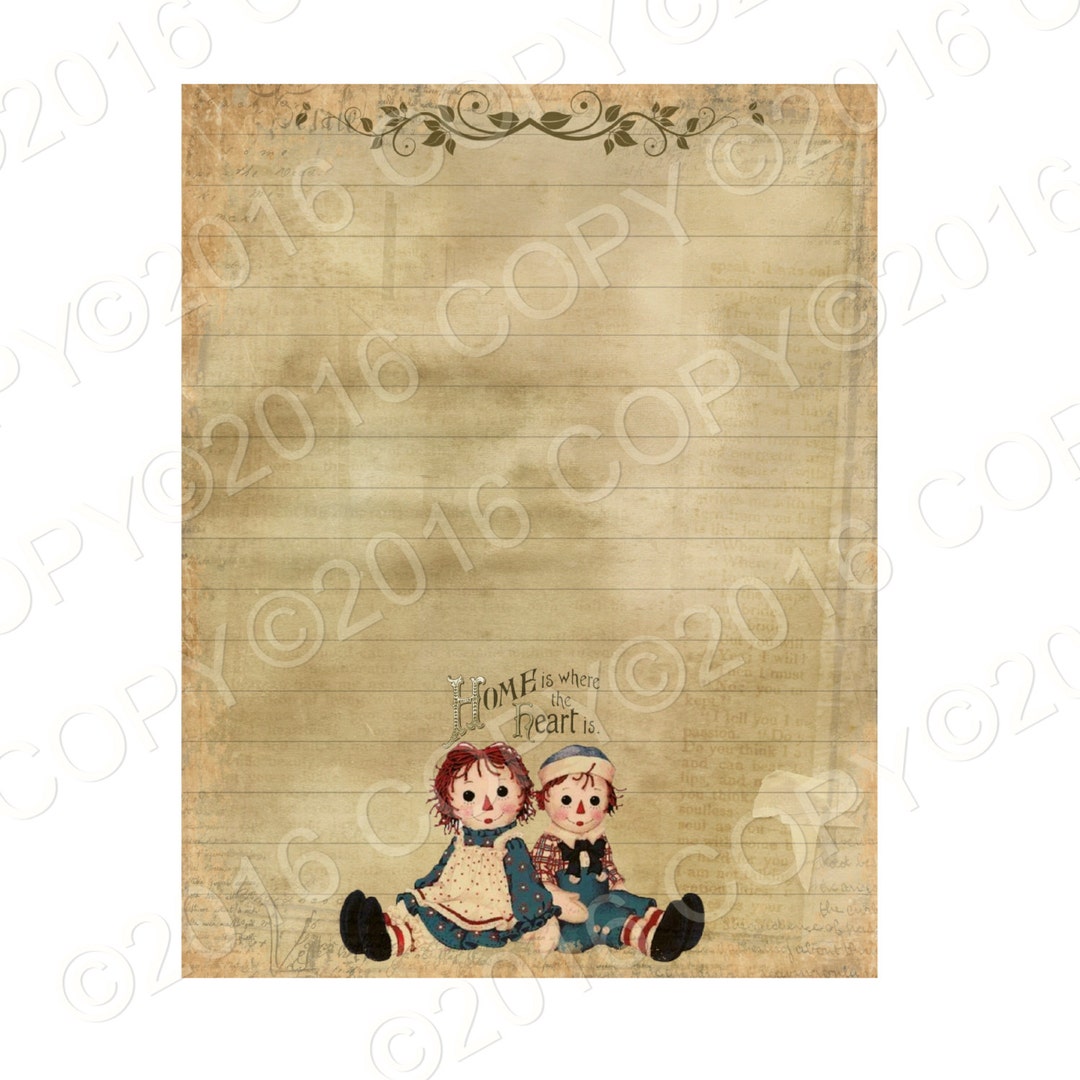 INSTANT DOWNLOAD -antique Altered Notebook Paper Raggedy Ann and Andy ...