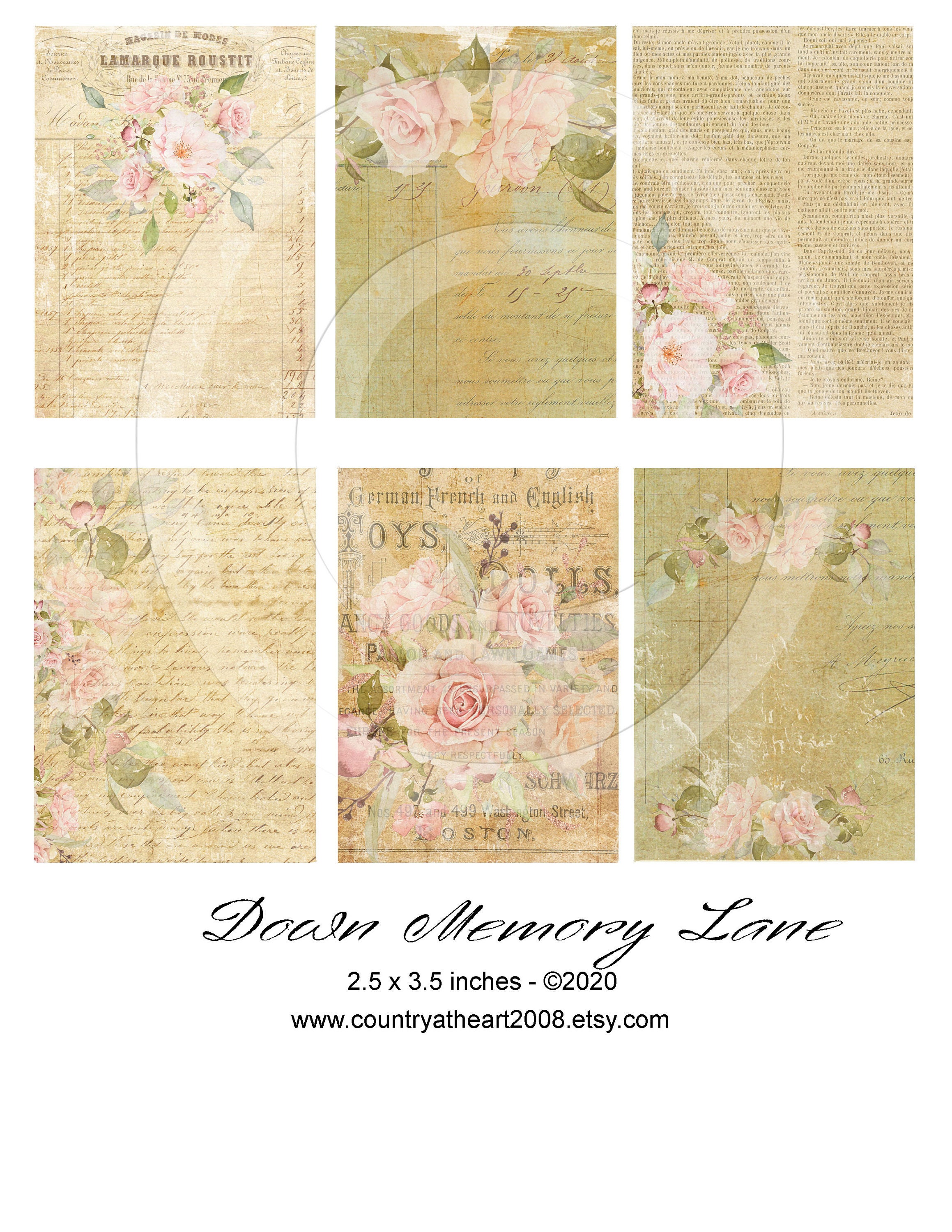 Down Memory Lane Paper Kit 6 Full Size Sheets of Printable | Etsy
