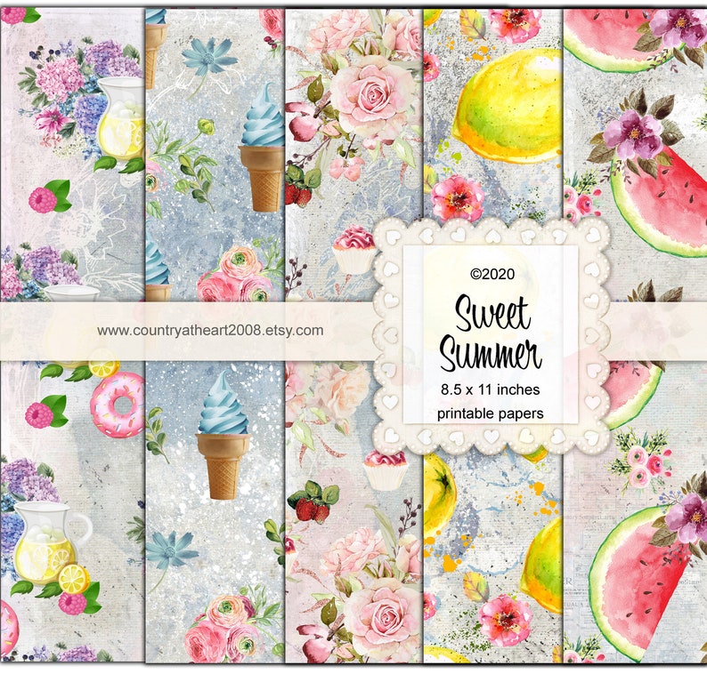 Sweet Summer Paper Pack Printable Paper 5 Full Size Sheets | Etsy