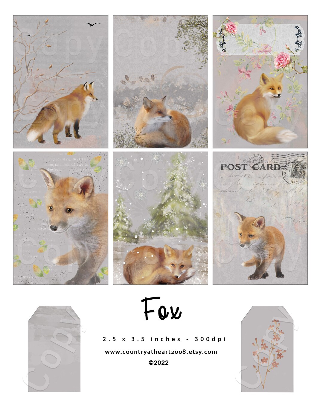 Fox Printable - 2.5 X 3.5 Inches - Printable Digital Collage Sheet ...