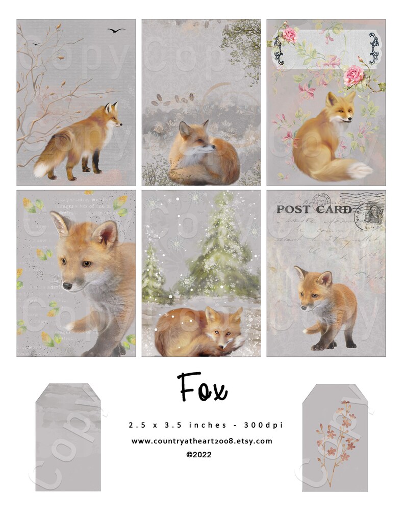 Fox Printable - 2.5 X 3.5 Inches - Printable Digital Collage Sheet ...