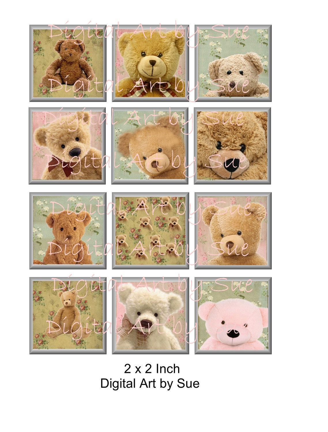 Instant Download 2 Inch Squares TEDDY BEARS Printable | Etsy