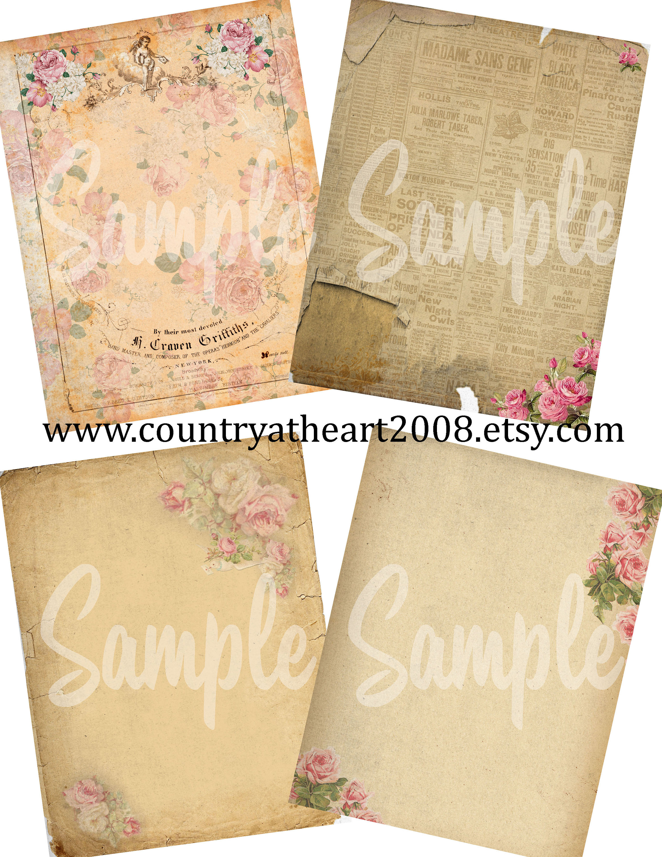 6 Full Size Sheets of Old Rose Paper Journaling Papers and | Etsy