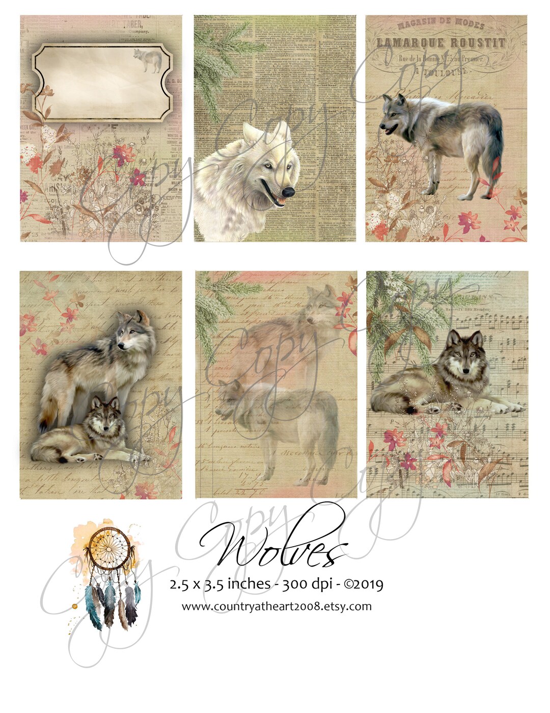 Wolves - Wolf Printable - 2.5 X 3.5 Inches - Printable Digital Collage ...
