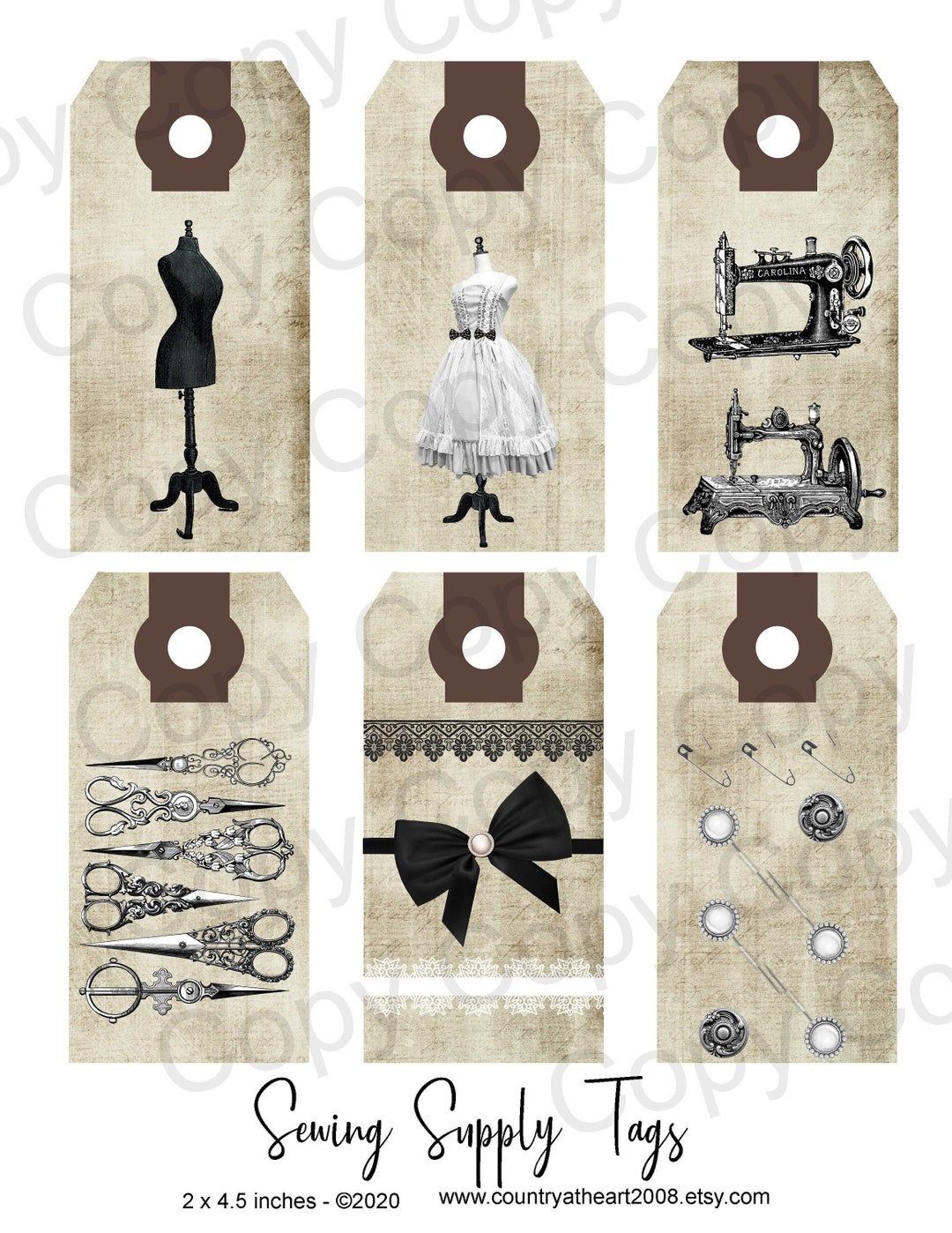 Sewing Supply Tags - Digital Download - Printable Digital Collage Sheet ...