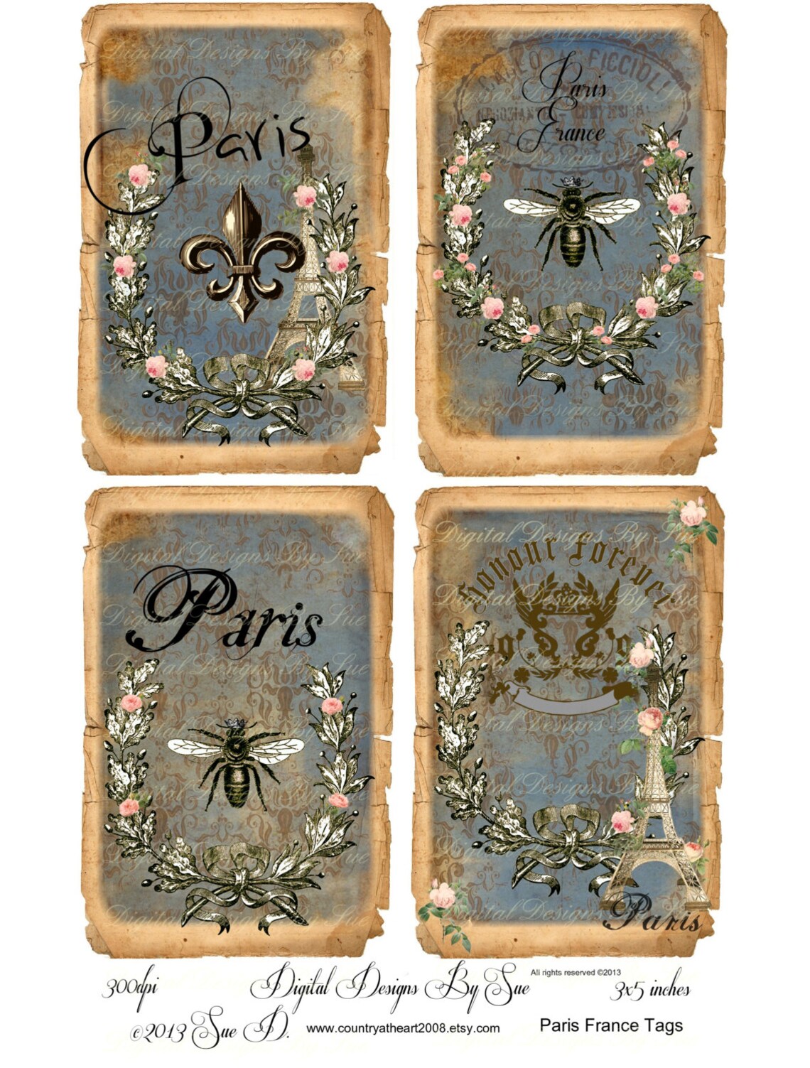 Instant Download Paris France Tags - 3 X 5 - High Quality Collage Sheet ...