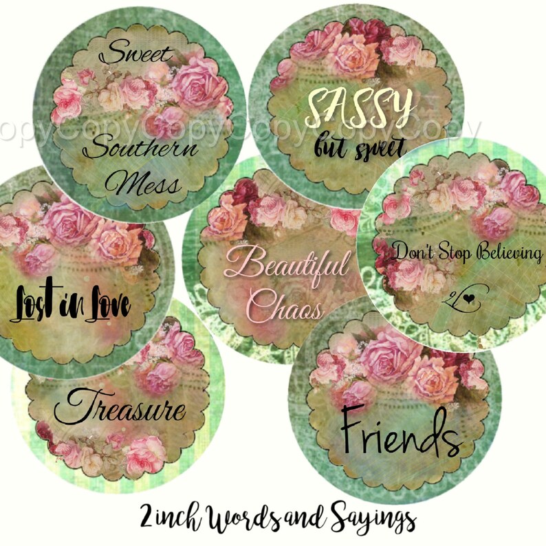 Words and Sayings 2 Inch Circles Printable Digital Collage | Etsy