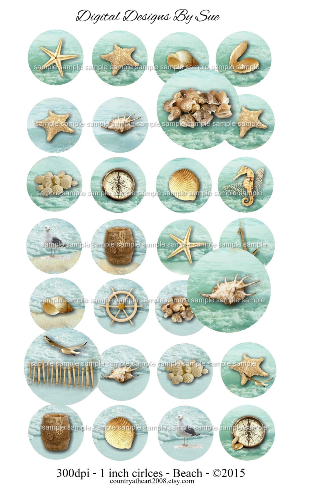 1 Inch Circles - Beach - Printable Digital Collage Sheet - Digital ...