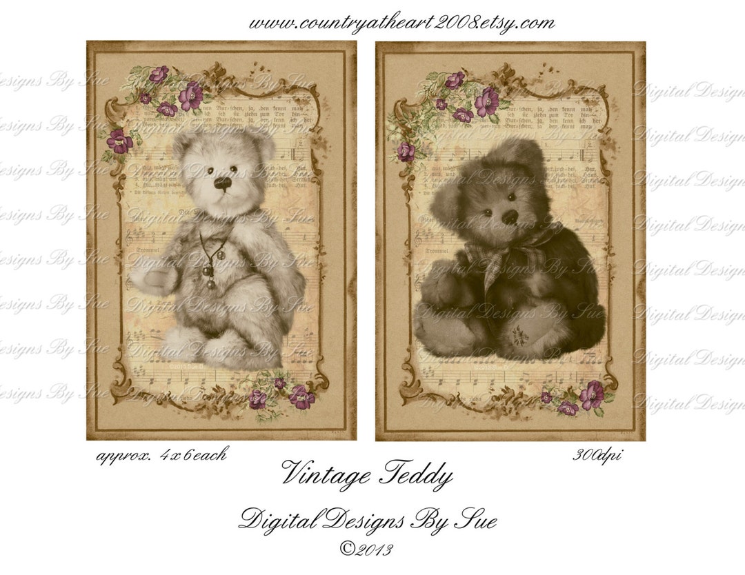 Vintage Teddy - Printable Digital Collage Sheet - Romantic Downloads ...