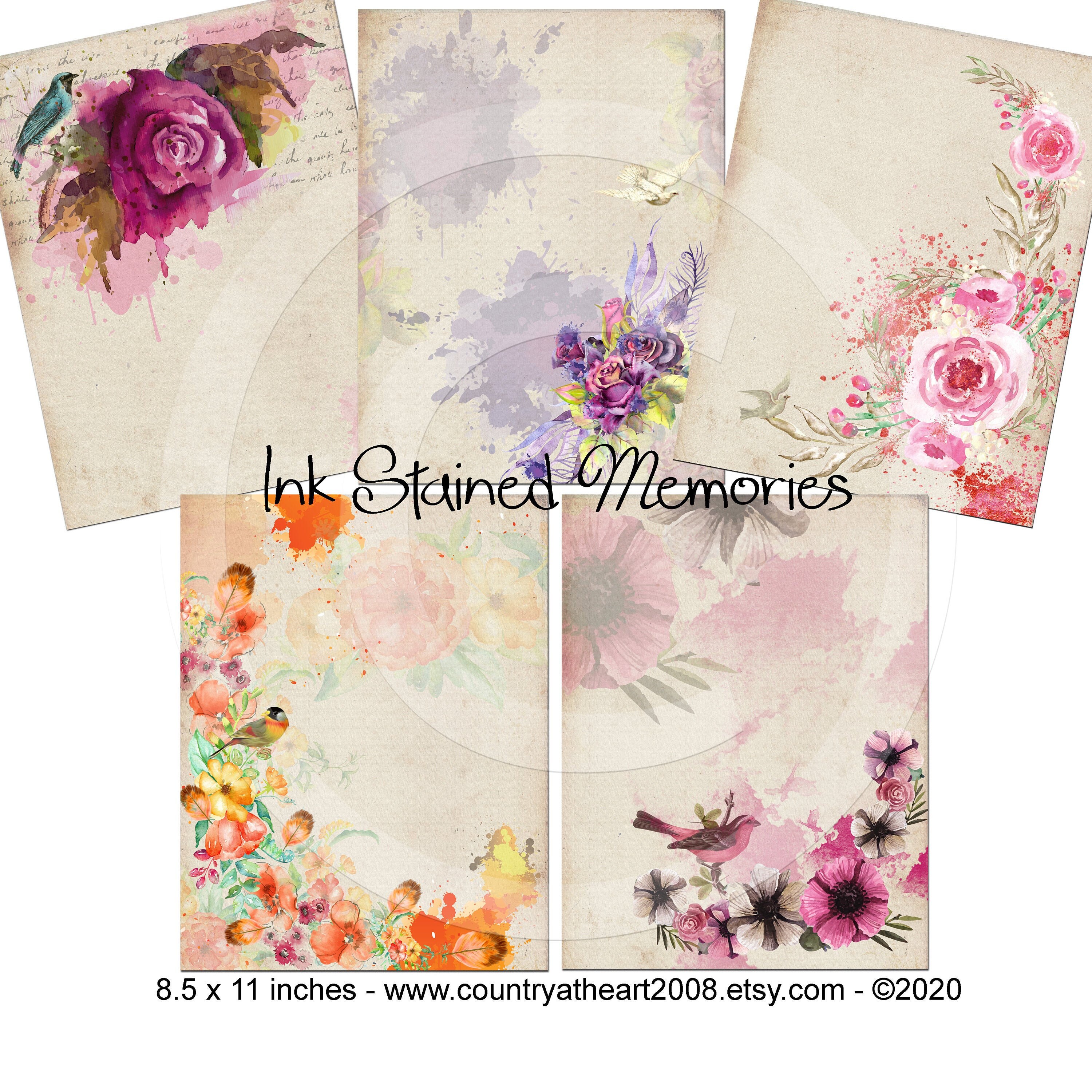 Ink Stained Memories Digital Paper 5 Full Size Sheets of - Etsy