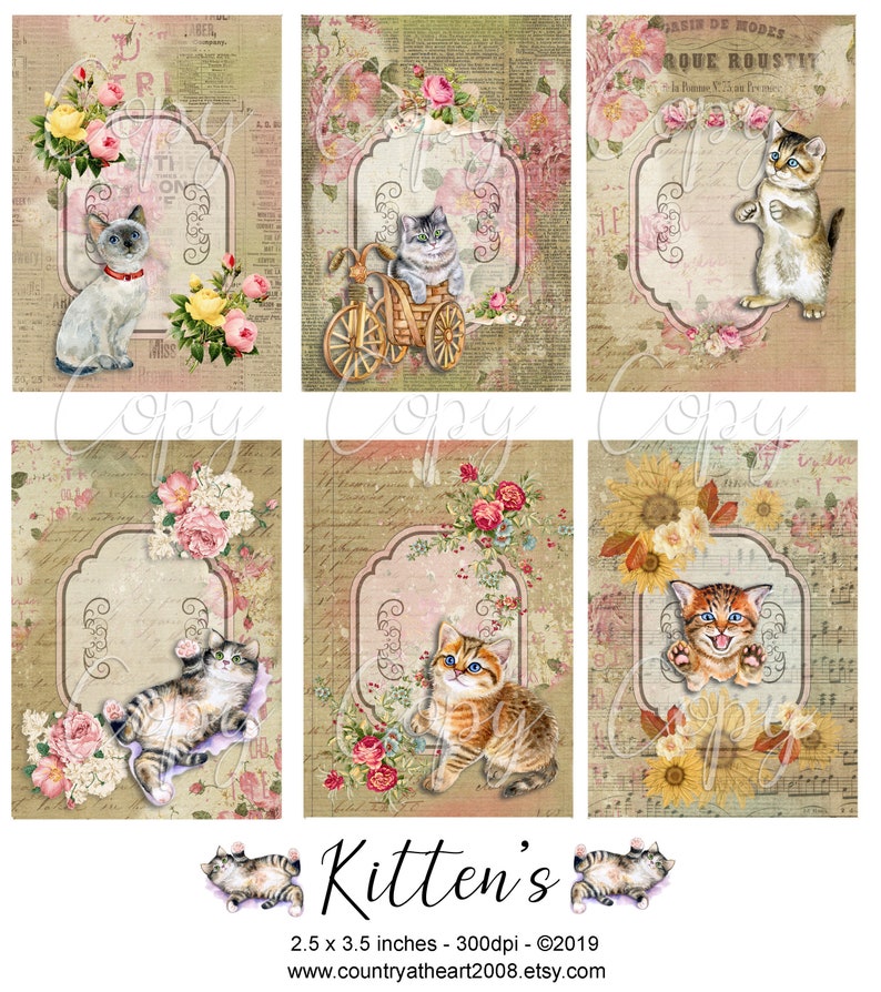 Cats - Kitten Printable - 2.5 X 3.5 Inches - Printable Digital Collage ...