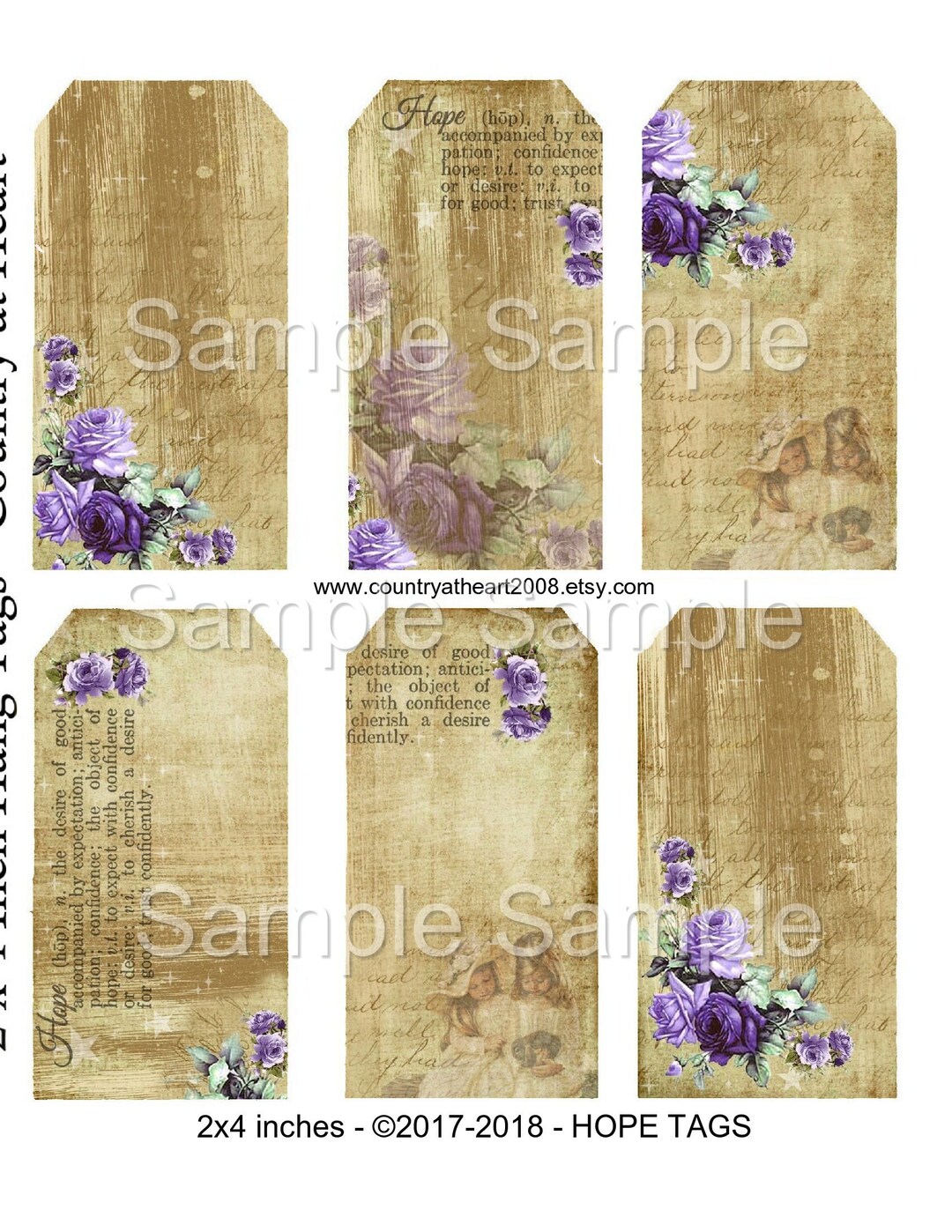 HOPE Hang Tags - Printable Digital Collage Sheet - Download - Floral ...
