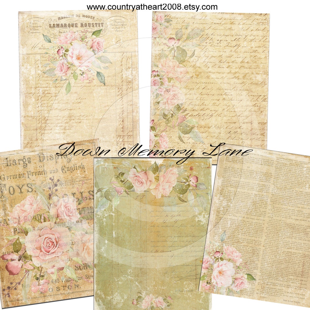 Down Memory Lane Paper Kit - 6 Full Size Sheets of Printable Papers and ...